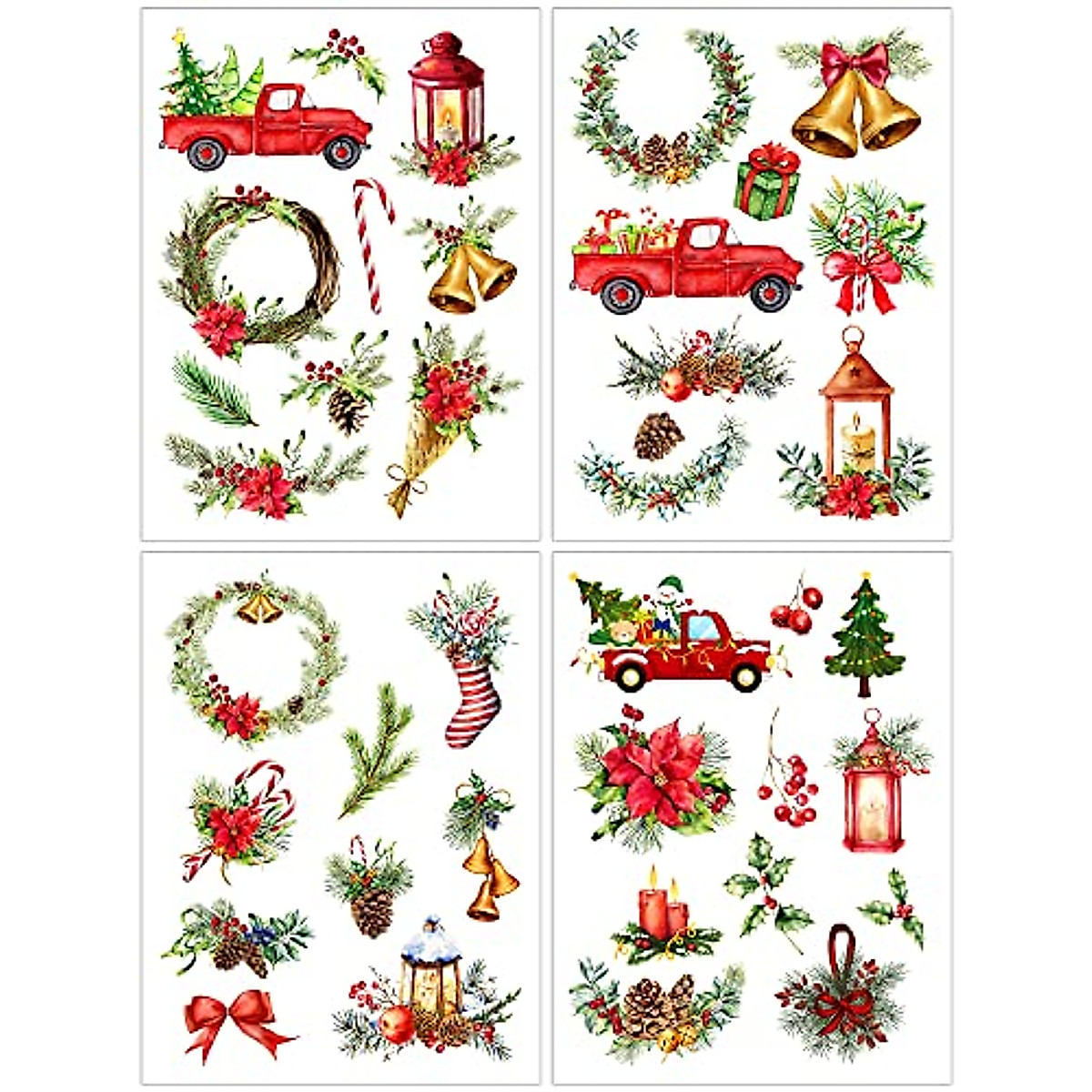 4 Sheets Christmas Rub on Transfer 12 x 16 Inch Vintage Craft Transfers for Furniture Christmas Tree Rub on Decals for Christmas Celebration (Classic Style)