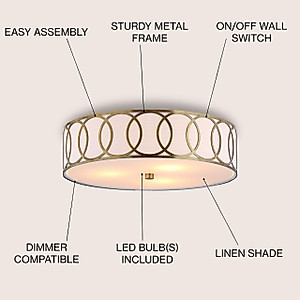 JONATHAN Y JYL3503A Aubrey 3-Light 15.5" Metal LED Flush Mount Contemporary,Transitional Dimmable, 2700K Cozy Warm Light, for Kitchen,Hallway,Bathroom,Stairwell, Brass Gold