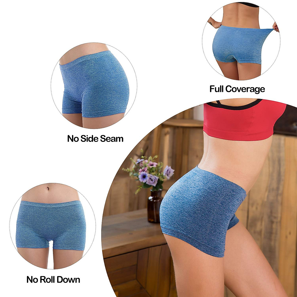 LALESTE Women's Boyshort Underwear Full Coverage Seamless Panties Soft Stretch Boxer Briefs 5 Packs