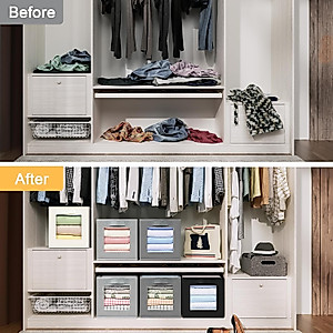 DIMJ Storage Cubes, Cube Storage Bin, Foldable Storage Cubes with Window, Closet Storage Bins with Handle, 13.3 x 9 x 9 inch Storage Cubes for Clothes, Toys, Books (Black, 8 cubs)