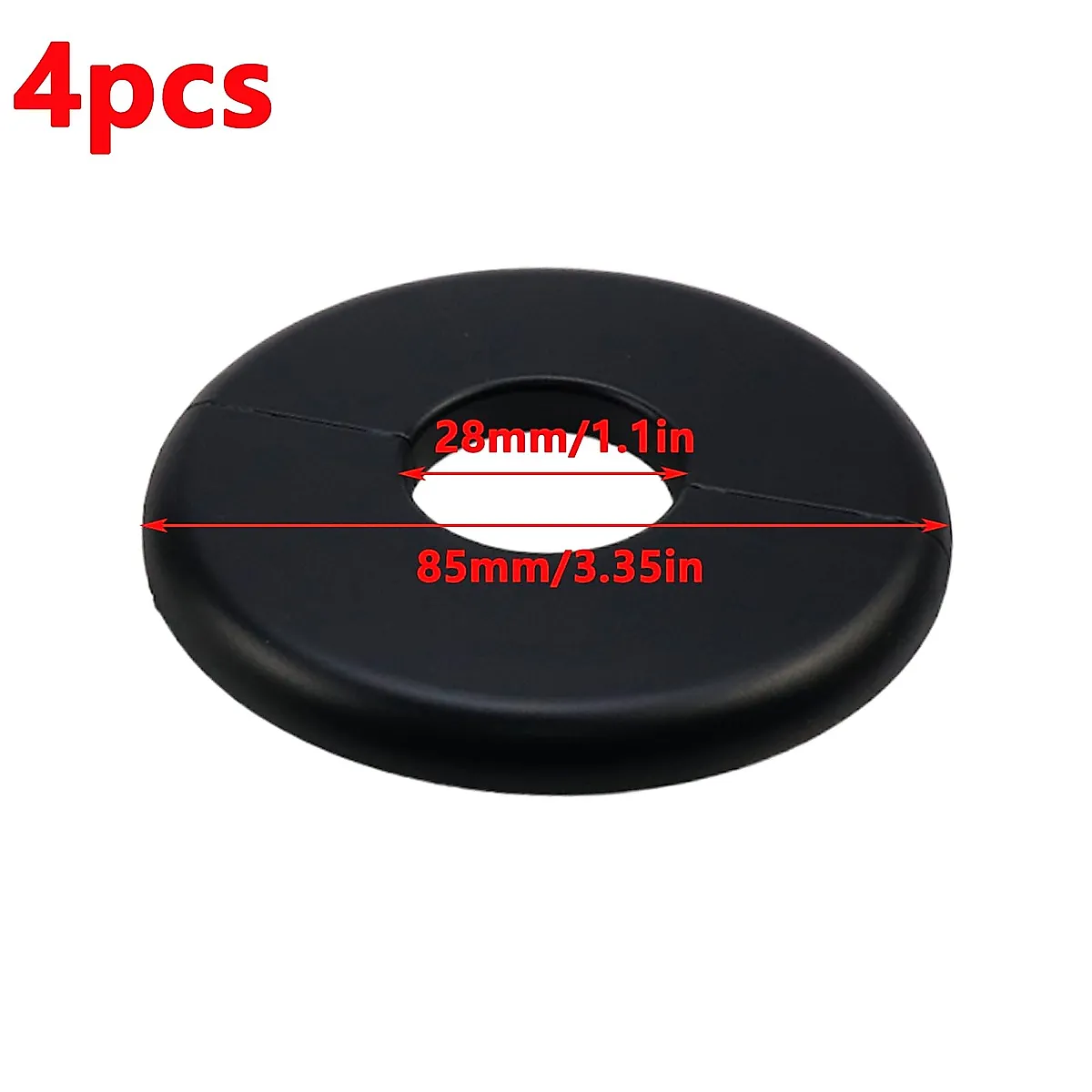 Antrader Wall Split Flange,4PCS Round Escutcheon Plate Cover Black ABS Plastic Wall Hole Decorative Cover Faucet Decorative Cover,28mm Diameter Hole