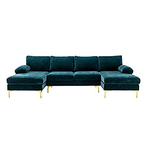 JINS&VICO Sectional Sofa, Modern U-Shaped Upholstered Accent Sofa Couch with Padded Seat and Metal Feet, Comfy Leisure Lounge Sofa for Living Room Bedroom Office, Teal Blue