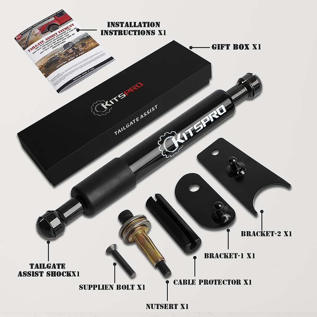 KitsPro Truck Tailgate Assist for Chevy Silverado and GMC Sierra 1500 2500 3000 Non-Classic Models 2007-2018 and 2500 3500 HD 2019 Truck Accessories Tailgate Damping Strut, Pack of 1