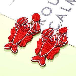 Beaded Starfish Earrings for Women Handmade Statement Lobster Dangle Earrings Boho Summer Funky Crawfish Drop Dangling Earrings Weird Boho Vacation Earrings Jewelry Beach Lover Gift