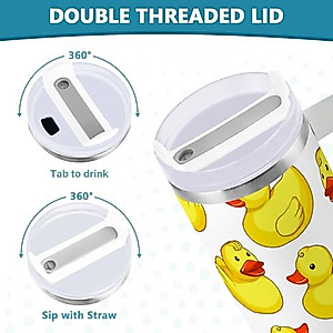 MCHIVER Cartoon Yellow Ducks 30 oz Tumbler with Handle and Straw Stainless Steel Vacuum Water Bottle Leak-proof Travel Coffee Mug Insulated Cup for Home Office Car