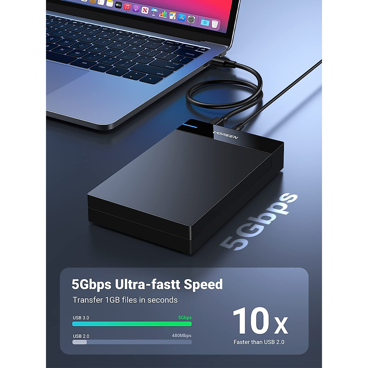 UGREEN External Hard Drive Enclosure for 3.5 2.5 Inch SATA SSD HDD USB 3.0 to SATA III Hard Drive Case with UASP 12V Power Adapter Compatible with WD Seagate Toshiba Samsung Hitachi PS5 Xbox