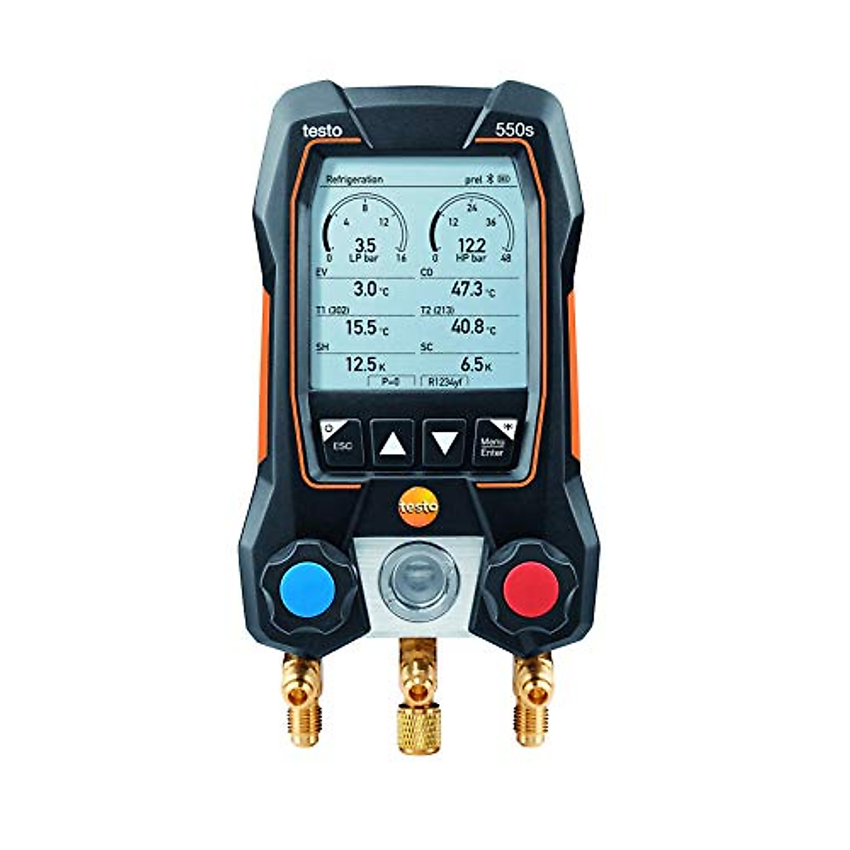 Testo 550s Kit I App Operated Digital Manifold for HVAC and Refrigeration with 2 x Wired Temperature clamp Probes I High and Low Side Pressure Measurement, Superheat and subcooling – with Bluetooth