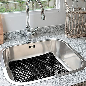 2 Pack Kitchen Sink Mat for Stainless Steel Sink, PVC Eco-friendly Sink Protector for Bottom of Kitchen Sink, Dishes and Glassware, Fast Draining, Triangular Hole Design, 12.6 x 10.5 Inches (Black)