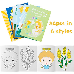 GROBRO7 24Pcs Christian Bible Coloring Books for Kids DIY Art Drawing Book with Angels Priests Churches Candles Crosses Patterns Color Booklets for Sunday School Classroom Rewards Goodie Bag