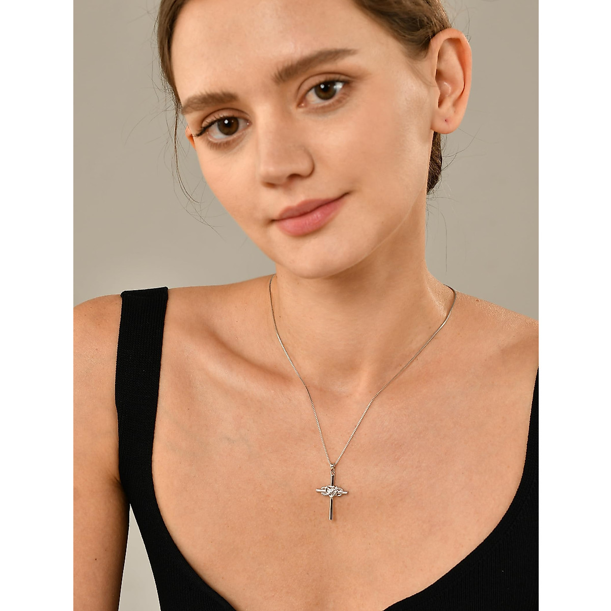 YL Cross Necklace Sterling Silver Infinity Heart Crucifix Pendant Cubic Zirconia Criss Jewelry for Women