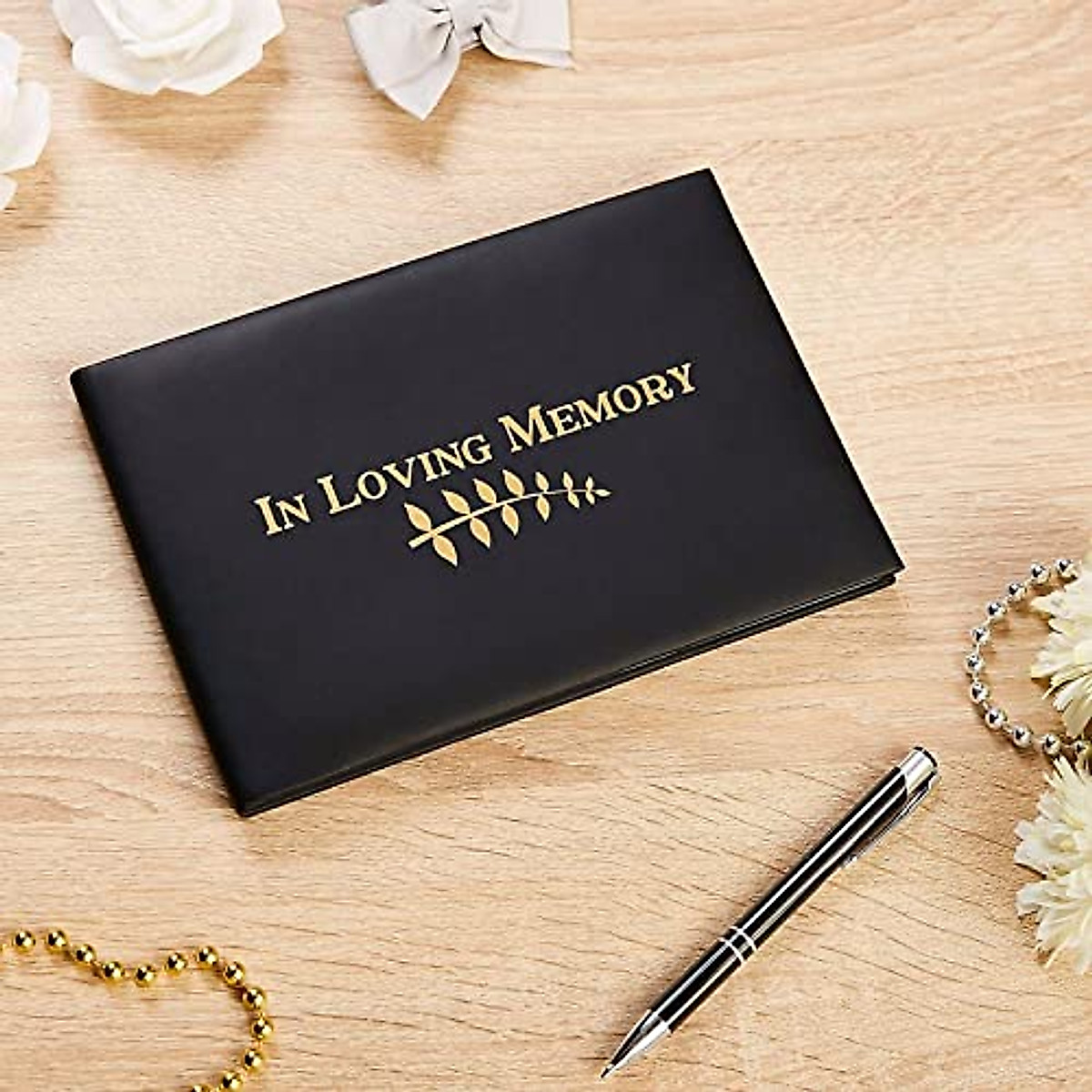 Black Funeral Guest Book for Memorial Service with 130 Pages, Gold Foil In Loving Memory Cover (8 x 6 In)