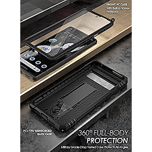 Poetic Revolution Series Case Designed for Google Pixel 7 5G with Built-in Screen Protector, Work with Fingerprint ID, Full Body Rugged Shockproof Protective Cover Case with Kickstand, Black