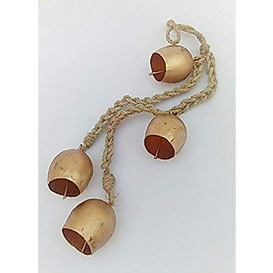 Siddhivinayak Overseas Iron Wrought Bell Chime Handmade Brass Finish Wall Hanging Rope 4 Bell