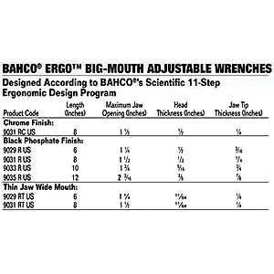 Bahco 9035 R US Ergo X-Wide Adjustable Wrench, 12-Inch, Black , Gray