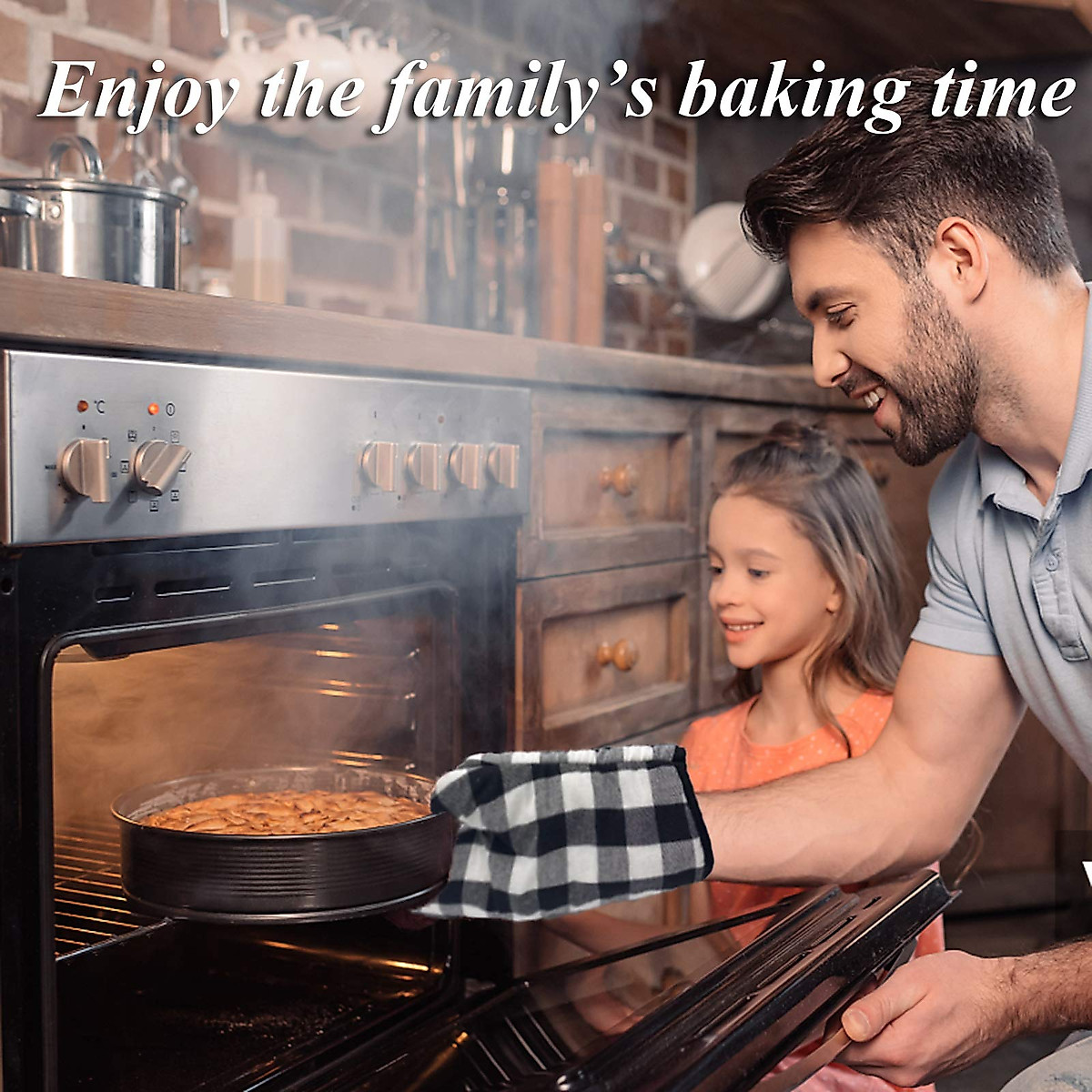 Oven Mitts and Pot Holders Set, Heat Resistant Long BBQ Gloves with Non-Slip Surface for Safe Kitchen Cooking Baking Grilling (Black)