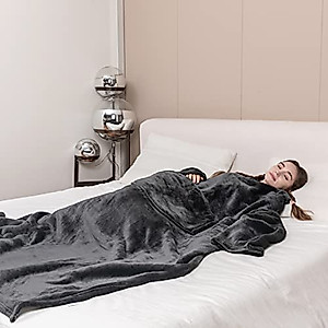 NordECO HOME Sherpa Wearable Blanket for Adults, Oversized Blankets for Women and Men with Warm Sleeve and Big Pockets, Valentines Day Gifts Long Fleece TV Throws Blanket 72" x 55" (Deep Grey)