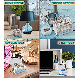 CoTa Global Coastal Horizon Wooden Jewelry Box - Handcrafted Nautical Trinket with Seashell and Starfish Decorations, Accent Tabletop Home Decor, Jewelry Storage - 4.25 Inch