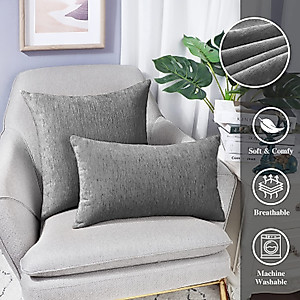 BRAWARM Chenille Throw Pillow Covers 20x20 Inches - Gray Chenille Pillow Covers Pack of 2, Solid Dyed Soft Chenille Pillow Cases for Couch Sofa Bed Home Decoration