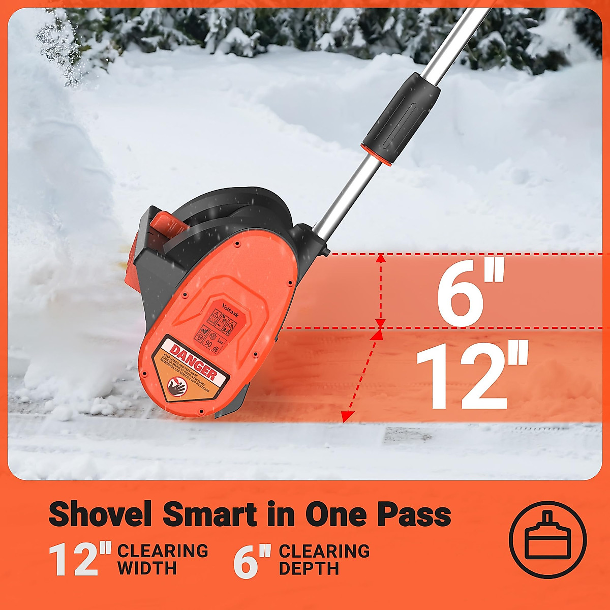 VOLTASK Cordless Snow Shovel, 24V | 12-Inch Cordless Snow Blower, Battery Snow Blower with Directional Plate & Adjustable Front Handle (4-Ah Battery & Quick Charger Included)