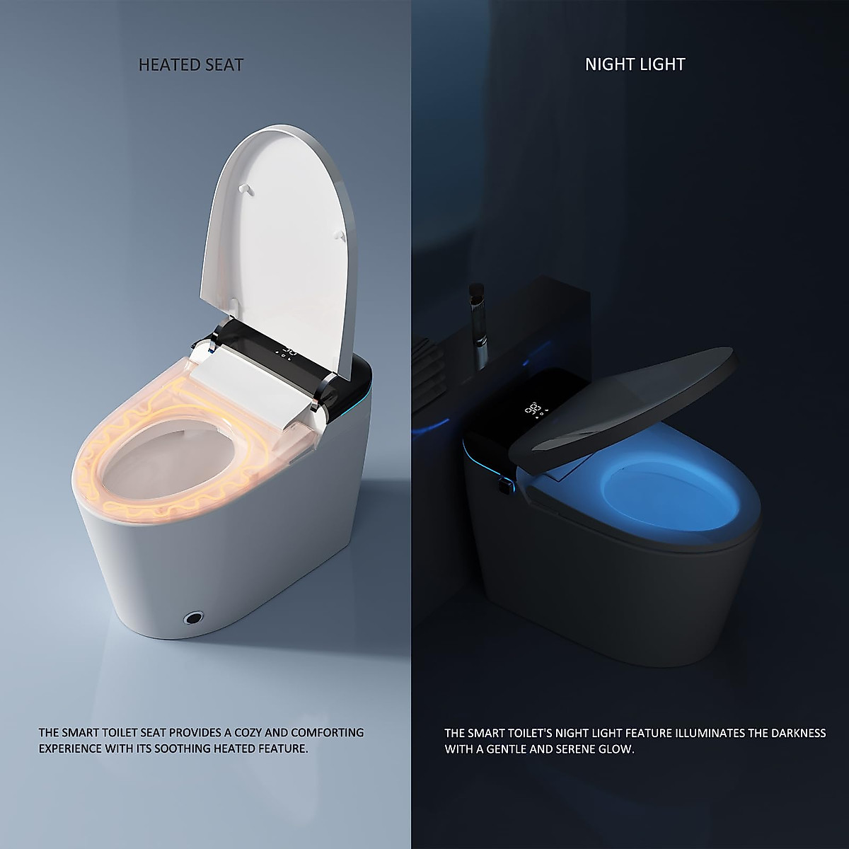 BIASUNS Modern Smart Toilet with Auto Flush, Foot Sensor Flush, One Piece Bidet Toilet with Warm Water, Heated Bidet Seat, Warm Air Drying, Tankless Toilets with Remote Control, Elongated