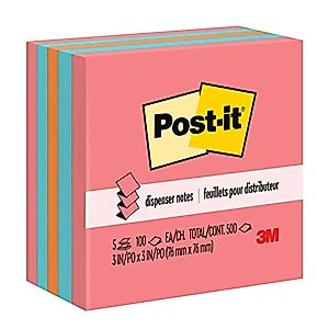 Post-it Pop-up Notes, 3x3 in, 5 Pads, America's #1 Favorite Sticky Notes, Assorted Colors, Clean Removal, Recyclable (3301-5AN)