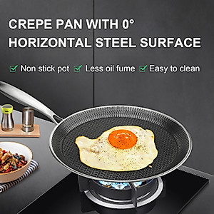 DCIGNA Nonstick Crepe Pan, 11Inch Stainless Steel Crepe Pan, Honeycomb Coating Flat Skillet Tawa Dosa Tortilla Omelet Griddle Pan, PFOA Free, Induction Compatible
