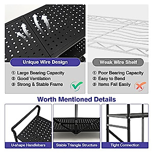 Tangkula 3-Tier Foldable Storage Shelves, Steel Storage Rack with 2 Handles, 4 Caster Wheels and Hook Buckle, Collapsible Utility Cart for Garage Kitchen, 3-Shelf Metal Shelving Units (1, Black)