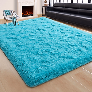 Rostyle Fluffy Teal Blue 5x8 Area Rugs for Living Room,Large Living Room Carpet,Big Shaggy Rugs for Bedroom,Thick Fuzzy Dorm Rug,Soft Indoor Floor Rug for Kids Room Decor Aesthetic