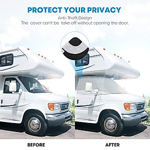 COOLTOP RV Windshield Cover for Class C Ford E450 1997-2020, RV Front Window Cover Motorhome Windshield Sunshade Cover with Mirror Cutouts