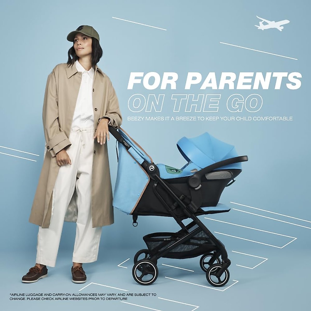 CYBEX Beezy Stroller, Lightweight Baby Stroller, Compact Fold, Compatible with All CYBEX Infant Seats, Stands for Storage, Easy to Carry, Multiple Recline Positions, Travel Stroller, Deep Black