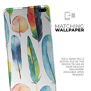 DesignSkinz Bright Water Color Painted Feather Protective Vinyl Decal Wrap Skin Cover Compatible with The Samsung Galaxy S20 (Screen Trim & Back Glass Skin)