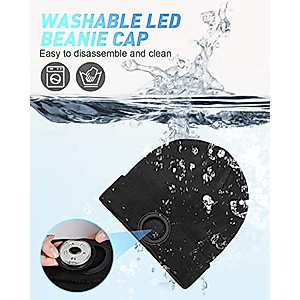 Unisex Beanie Hat with Light 2 Pack, 5 LED 3 Modes Rechargeable Hands Free Headlamp Hat, Knitted Hat with Light for Men Women Kid, Winter Men Gift Stocking Stuffers for Christmas Day (Black&Grey)