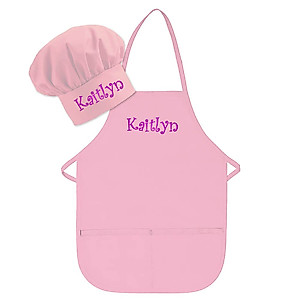 THE APRONPLACE Personalized Embroidered Made In The USA Add A Name Child Apron and Hat Set - Toddlers & Kids Sizes