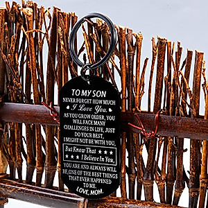 Valentines Day Gifts for Kids Gifts for Son Gifts for Teenage Boys Son Gifts from Mom Inspirational Gifts for Teen Stepson 16th 18th 21st Birthday Graduation Gifts Black Keychain for Adopted Son