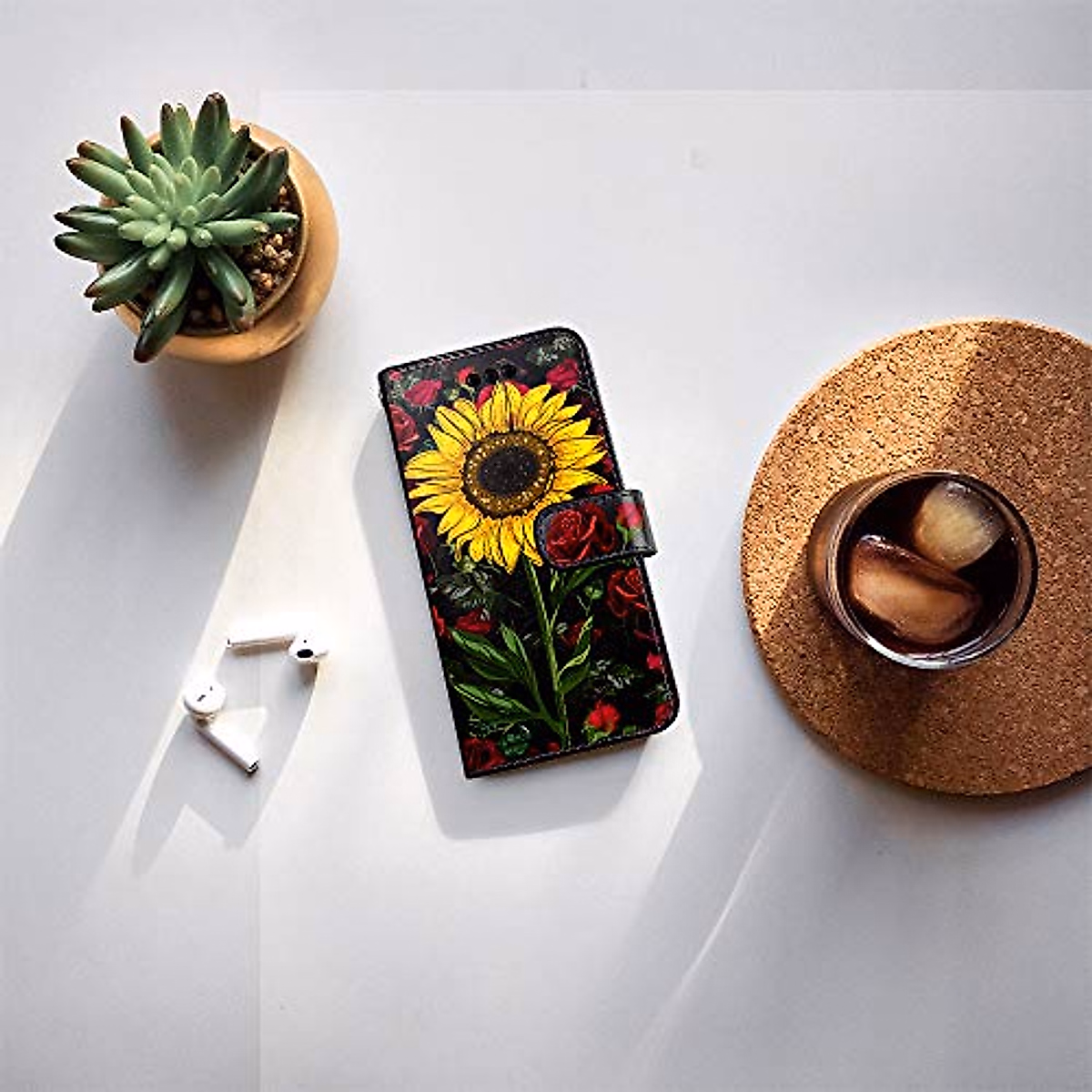 Shields Up for Galaxy S22 Ultra Case, [Detachable] Magnetic Wallet Case with Card Holder & Strap for Girls/Women, [Vegan Leather] Floral Cover for Samsung Galaxy S22 Ultra 5G -Rose Flower/Sunflower