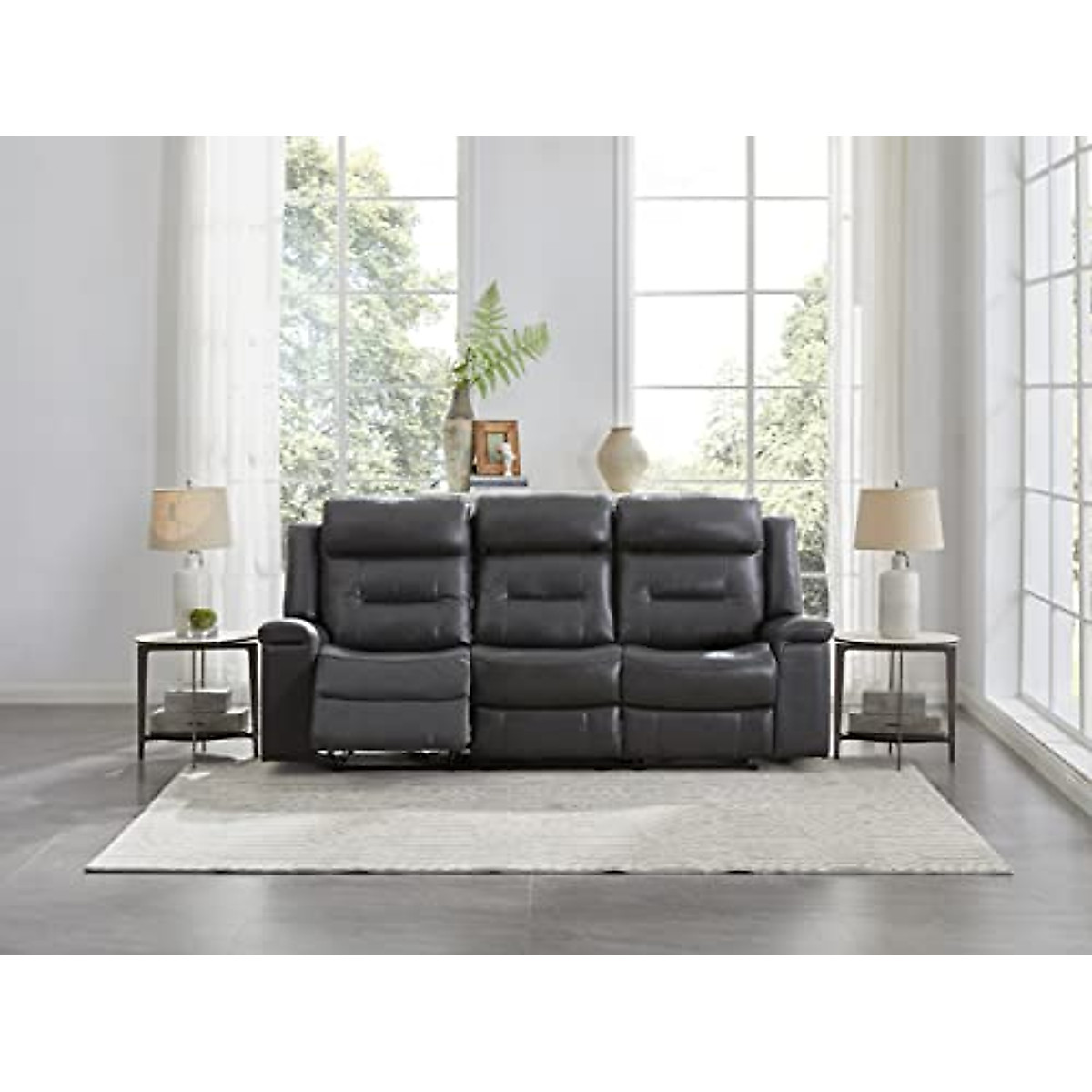 Signature Design by Ashley McAdoo Contemporary Faux Leather Tufted Reclining Power Sofa, Black