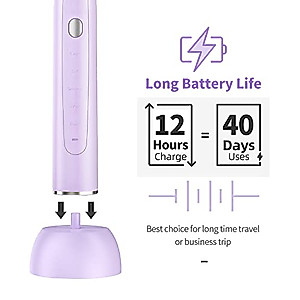 SARMOCARE Sonic Electric Toothbrush, Travel Rechargeable Toothbrushes for Adults Kids with 5 Modes and 6 Brush Heads, Waterproof,Smart Timer & Travel Case Included-Purple