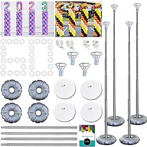 DECOJOY Balloon Columns Stand Set of 4, 7 Feet Telescoping Balloon Arches Stands with Bases for Floor, Height Adjustable Metal Balloon Tower Pillar Kits for Graduation, Birthday, Baby Shower