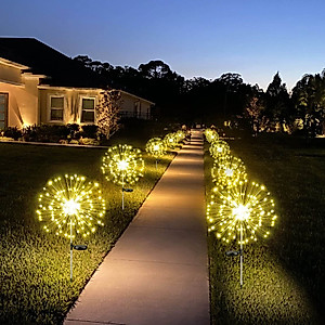 4-Pack Solar Outdoor Lights for Garden Decorations, 360 LED Solar Firework Lights with 2 Lighting Modes, Solar Christmas Lights Waterproof for Outside Pathway Patio Yard Xmas Decorations(Warm White)