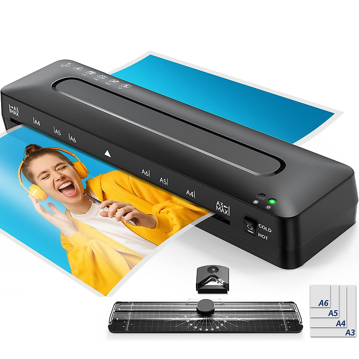 Laminator Machine A3 Laminating Machine - 13 Inches Cold and Thermal Laminator with 30 Laminating Sheets, 5-in-1 Lamination Machine with Paper Trimmer and Corner Rounder for Home Office School Use
