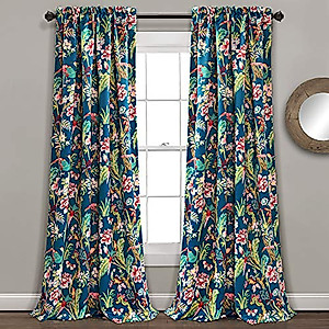 Lush Decor, Navy Curtains Dolores Darkening Window Set for Living, Dining Room, Bedroom, 84" x 52", 84 in x 52 in Panel Pair