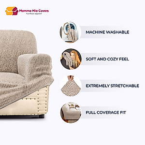 PAULATO BY GA.I.CO. Recliner Loveseat Cover - Reclining Slipcover - Soft Fabric Slipcover - 1-Piece Form Fit Stretch Protector - Jacquard 3D - Reclining Loveseat - Brown Arabesco (Recliner Cover)