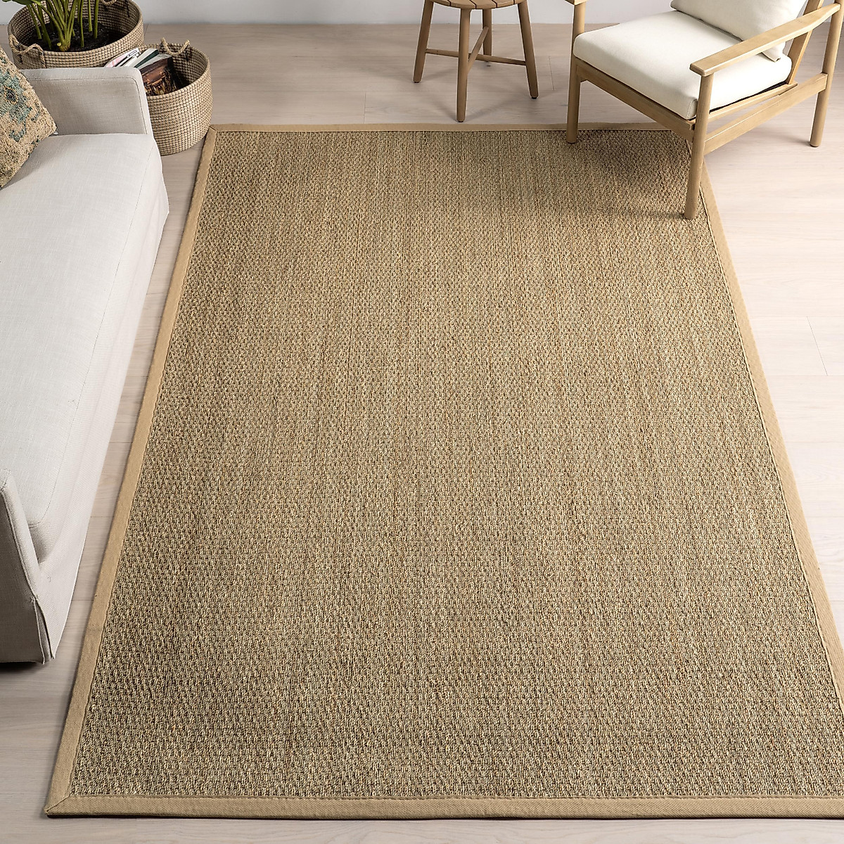 nuLOOM 5x8 Elijah Seagrass Area Rug, Beige, Solid Farmhouse Style, Cotton Bordered, Basketweave, Natural Fiber, For Bedroom, Dining Room, Living Room, Hallway, Office, Kitchen, Entryway