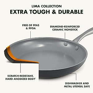 GreenPan Lima Hard Anodized Healthy Ceramic Nonstick 12.5" Wok pan with Helper Handle, PFAS-Free, Oven Safe, Gray