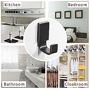 BESy Brass Clothes Hook Single Towel Hook for Bathroom Kitchen Garage Square Style Robe Hook Coat Hook Hat Hook, Self Adhesive with Glue or Wall Mounted with Screws, Oil Rubbed Bronze