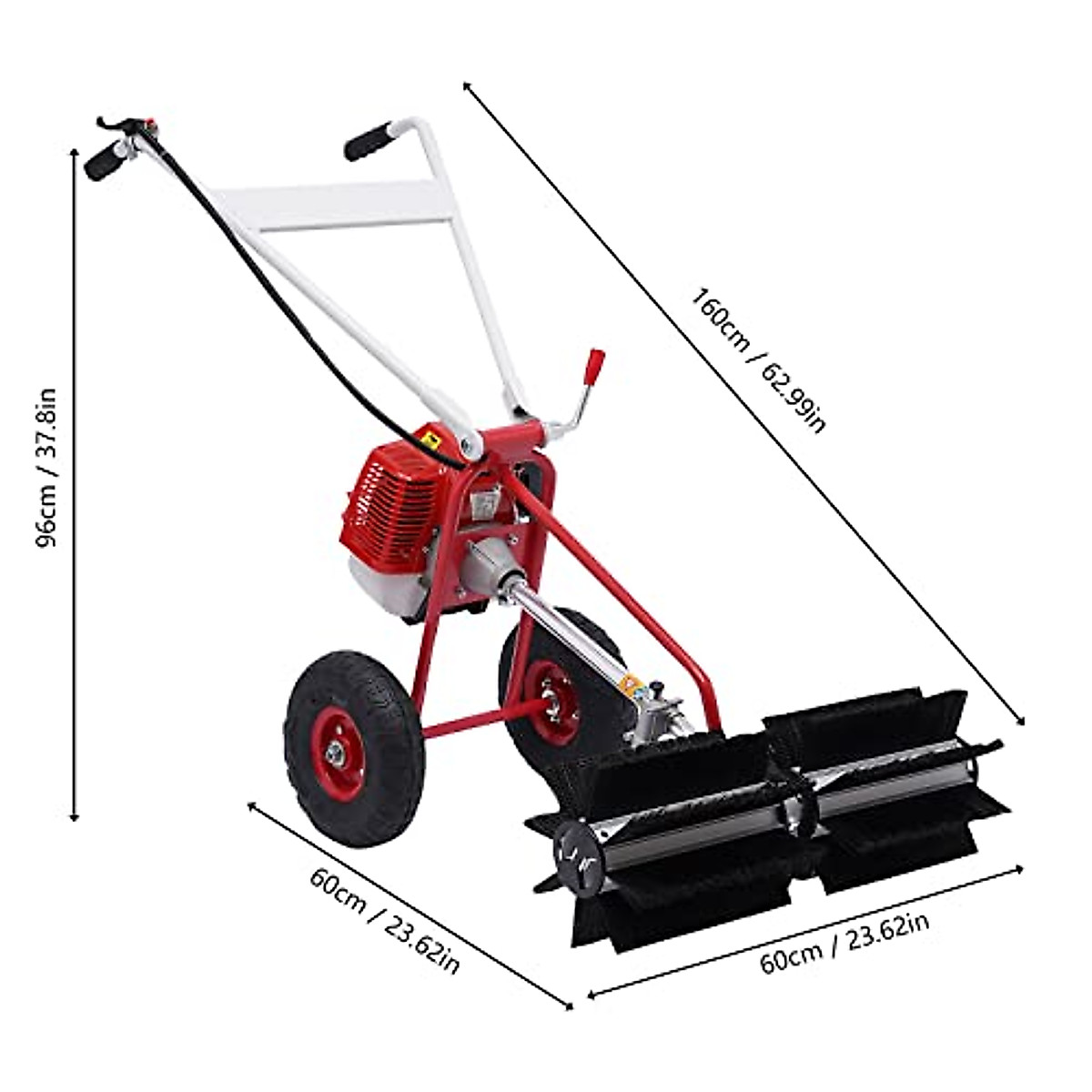 1.25 KW Walk-Behind Hand Push Floor Sweeper, 23.6" Sweeping Width Lawn Sweeper Manual Gas Power,1.2L Tank, Infinitely Adjustable Speed Patio Sweeper Cordless for Walkway, Yard, Garage, Patio