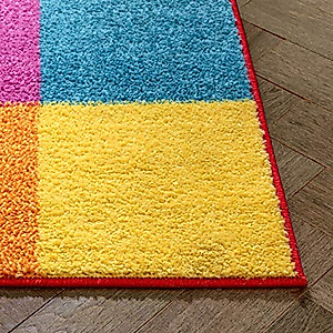 Well Woven StarBright Bright Square Modern Geometric Multi 5' x 7' Kids Area Rug, Multicolor