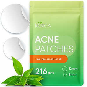 BIORICA Pimple Patches for Face with Tea Tree Oil 216 pcs. Hydrocolloid Acne Pimple Patches. Blemish Patches, Acne Dots, Pimple Stickers, Acne Patch and Pimple Patch