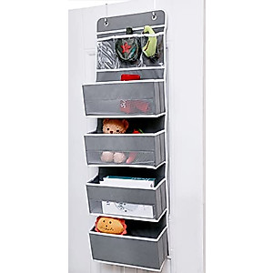 HLONGG Sturdy Door Hanging Organizer,Behind The Door Storage Organizer with Door Hook and Large Clear Windows, Hanging Wall File Organizer ,(Grey, 1 Pack)