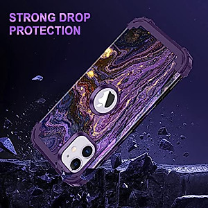 Miqala for iPhone 11 Case with 2 Tempered Glass Screen Protector+ 2 Camera Lens Protector,Three Layer Shockproof Heavy Duty Full Body Protective Case for Apple iPhone 11 6.1 inch.,Purple